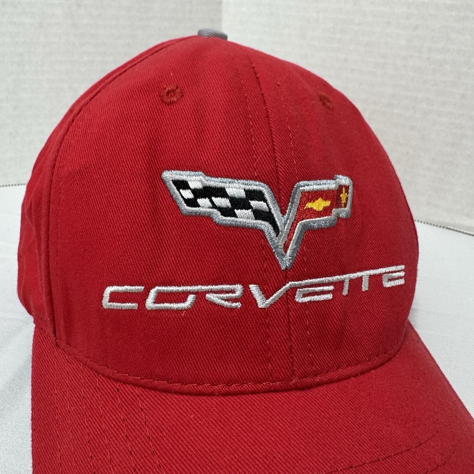 Ralph White Corvette Racing Hat Red Embroidered Logo Adjustable Cap ...