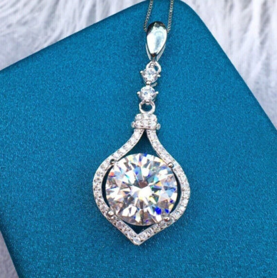 2.68 ct 925 silver Round Cut Moissanite Teardrop Floating Tear Halo ...