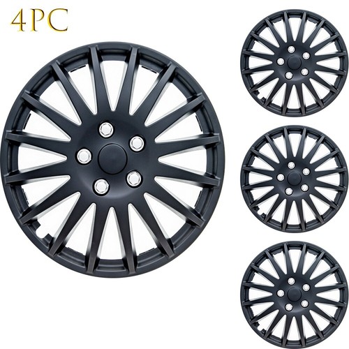 15" Wheel Cover Hub Caps Rim Full Set Universal Black ABS Plastic Snap ...