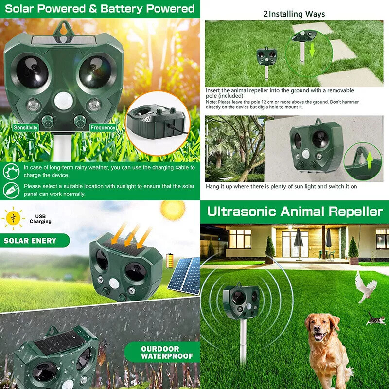 Solar Ultrasonic Power Pest Animal Repeller Outdoor Repellent Garden ...