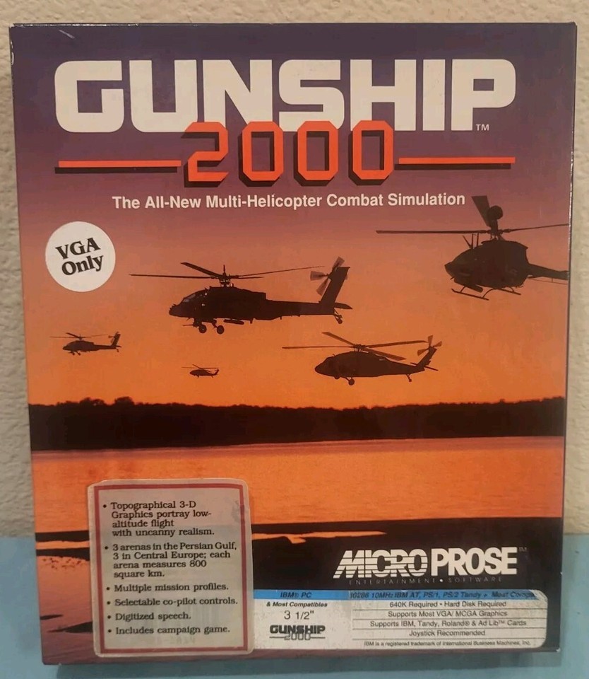 VTG • Gunship 2000 • IBM/PC • 3.5" Floppy Disk Game • 1991 • MicroProse ...