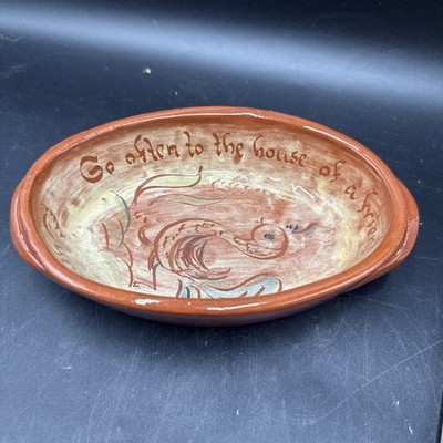 VTG Welden Redware Motto Ware Pottery Oval Bowl Dish PA Dutch Folk Art ...