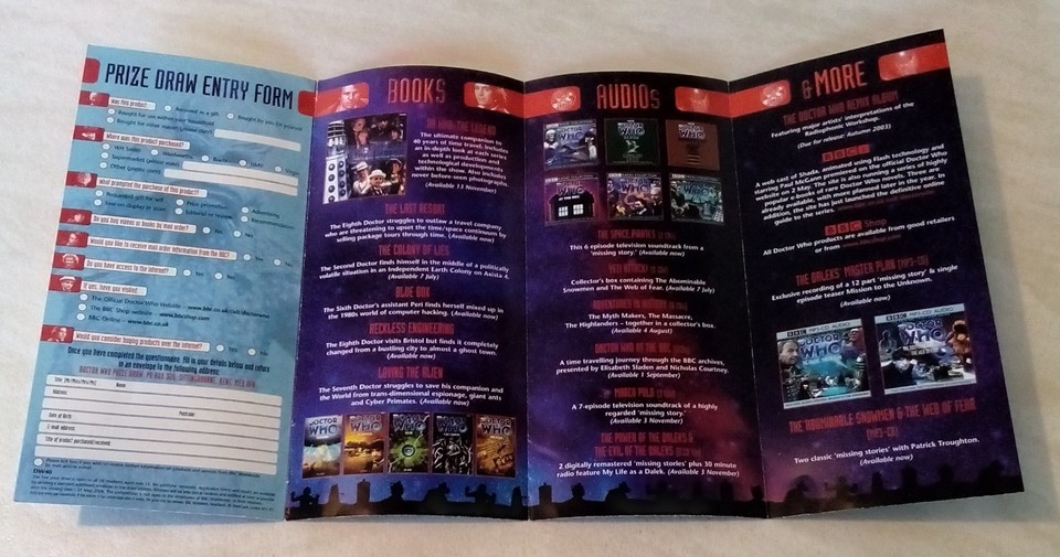 Dr Doctor Who Videos-Books-DVDs-CDs BBC Promo Flyer 17 by 32cm - 40th ...