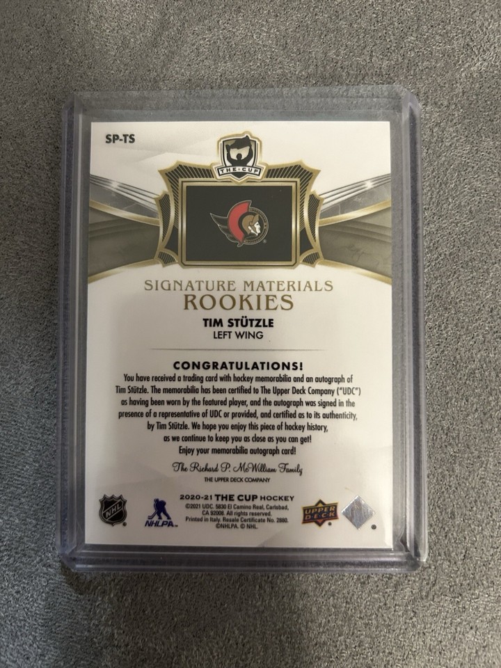 2020-21 UD The Cup Signature Materials Rookie Patch Auto 🔥 Tim Stutzle ...