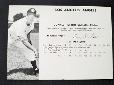 1948 PCL Los Angeles Angels Baseball Card - Donald Herbert Carlsen (EX ...