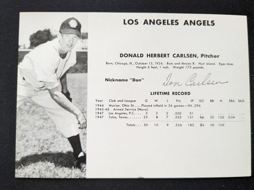1948 PCL Los Angeles Angels Baseball Card - Donald Herbert Carlsen (EX ...