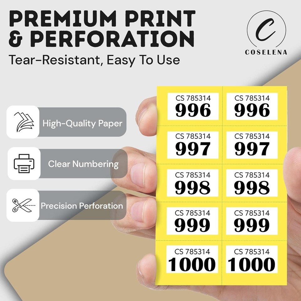 5 Books of 1-1000 Cloakroom Raffle Tombola Draw Tickets Numbered Mixed ...