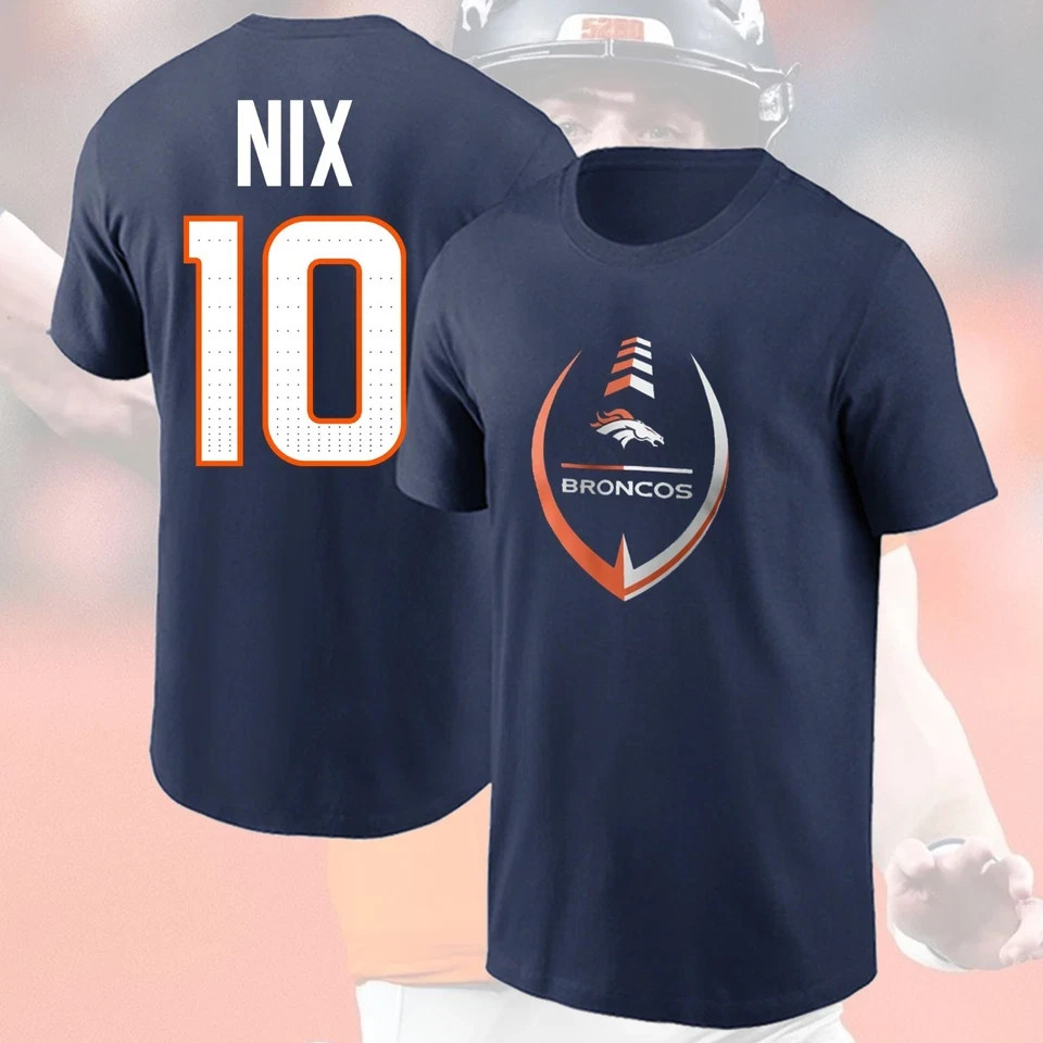 US STOCK! Bo Nix #10 Broncos 2025 Fastship Player Name & Number T shirt ...