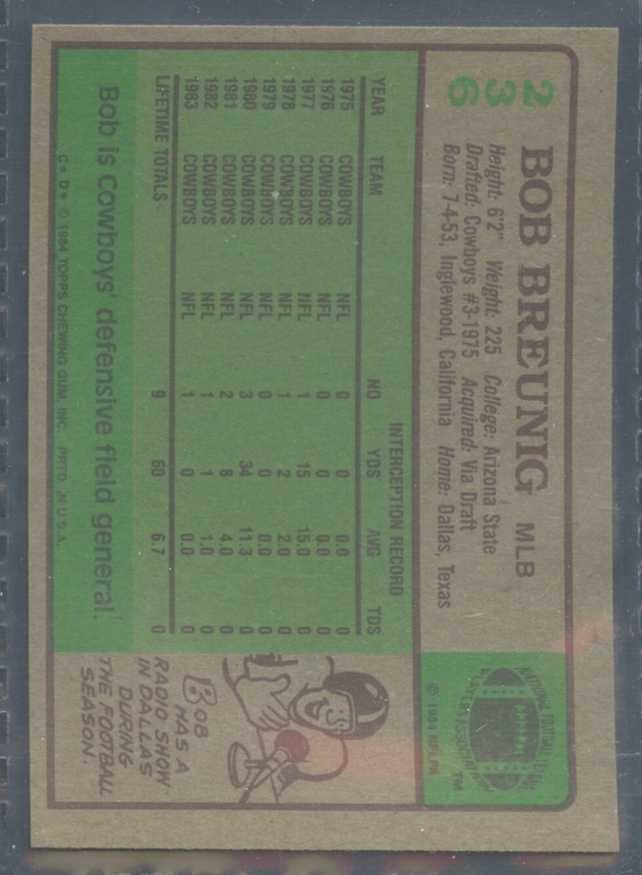 1984 Topps #236 Bob Breunig Dallas Cowboys | eBay