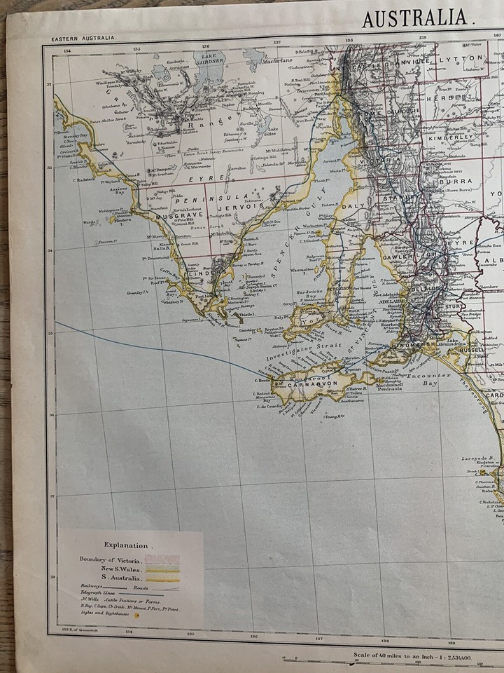 1889 SOUTH AUSTRALIA WEST VICTORIA ANTIQUE MAP BY LETTS, SON & Co. 131 ...
