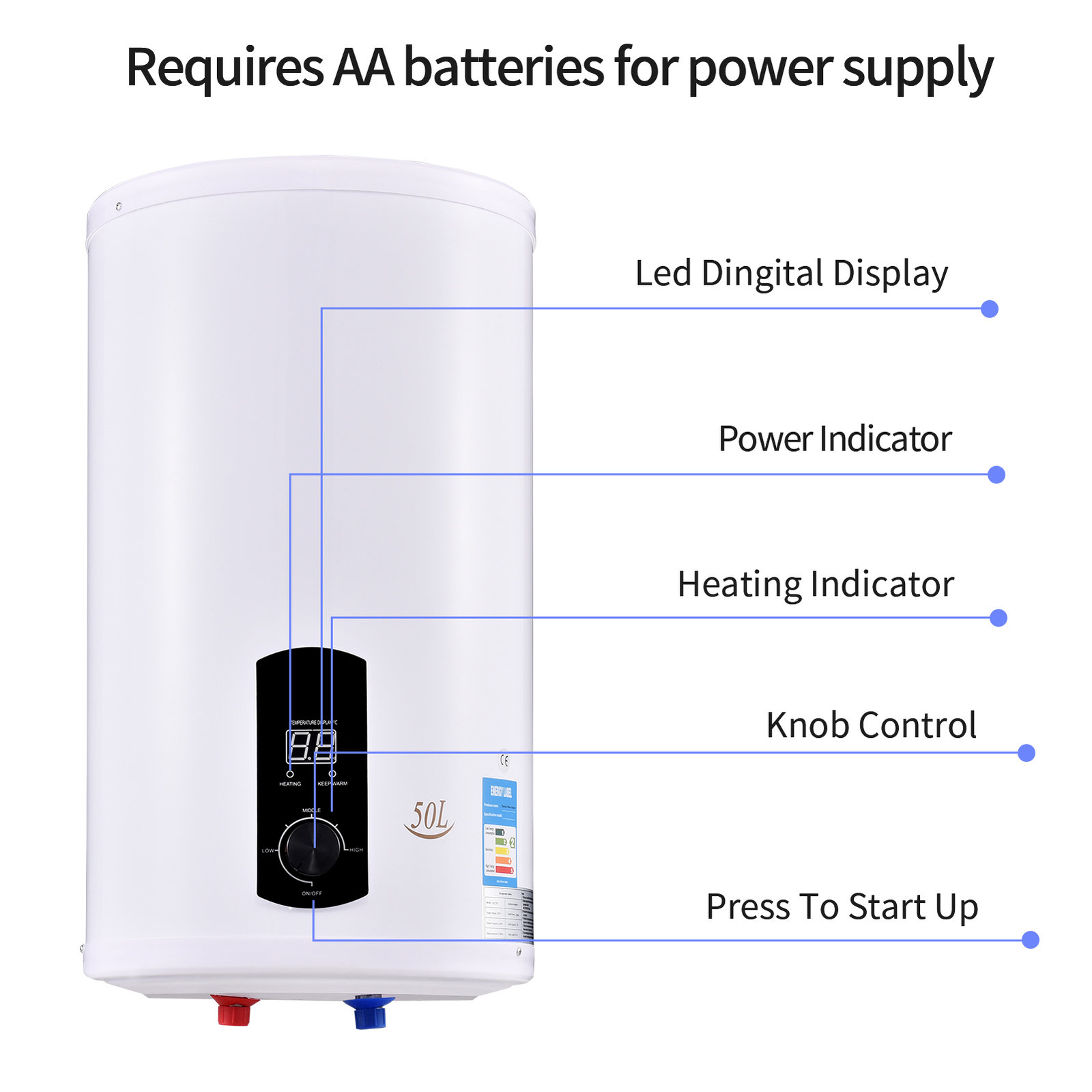 100L Electric Hot Water Heater Boiler LED Display Cylinder Storage Tank ...