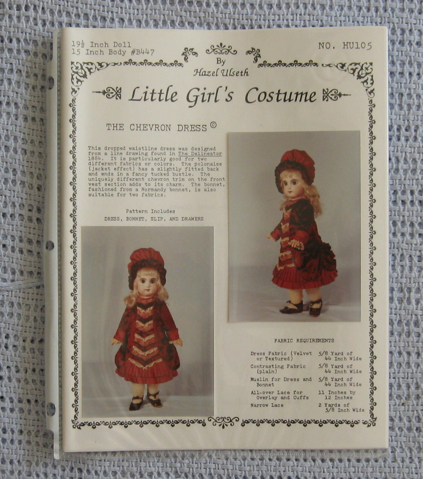 Antique Vintage Doll Pattern HU105 by Hazel Ulseth Chevron Dress 19 1/2 ...