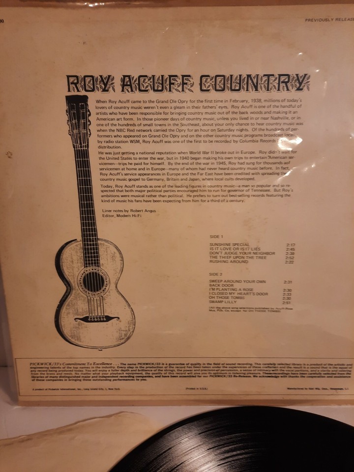 ROY ACUFF COUNTRY .vinyl LP ..EX Hilltop Records .JS-6090 ..1970 | eBay
