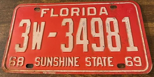 Vintage Florida 1968 1969 License Plate 3W-34981 Hillsboro County Tampa ...