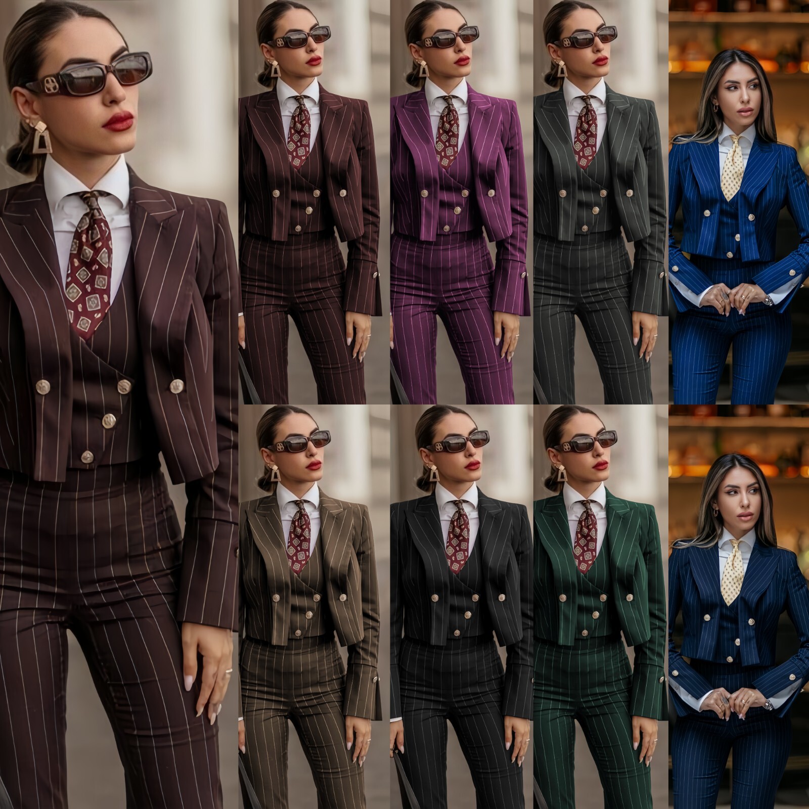 Striped Suits for Women Office 3 Pieces Outfits Business Ladies Formal ...