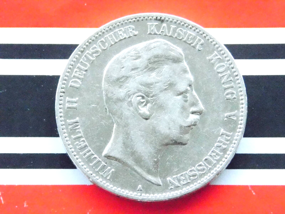 GERMAN 5 Mark 1903 A PRUSSIA KAISER WILHELM II 90% Silver Coin EMPIRE ...