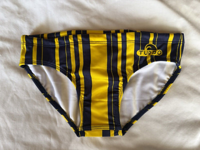 Mens Turbo Water Polo Speedo XS / 28 Navy and Yellow Stripe Swim Brief ...