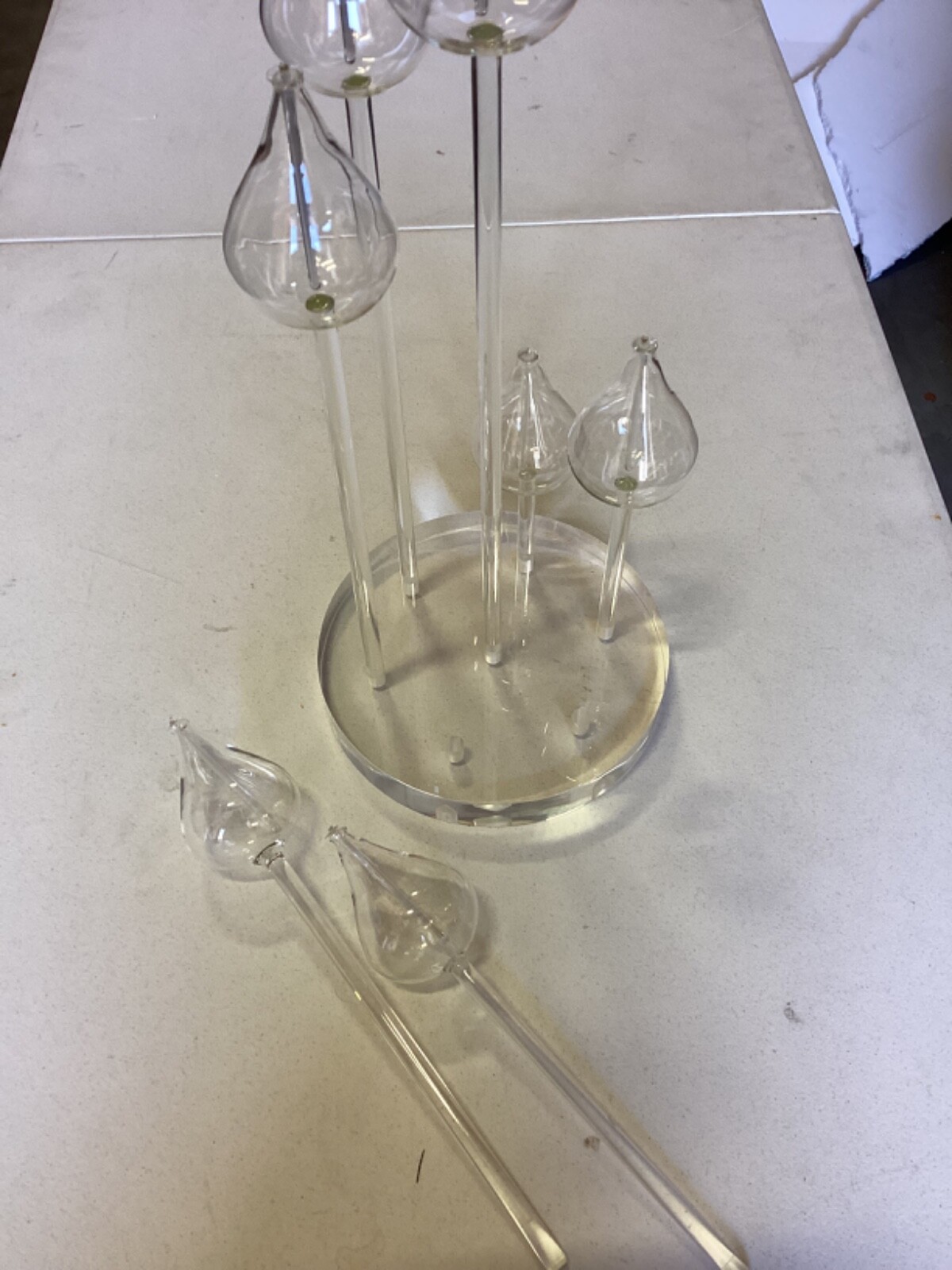 Vintage Belag 7 Glass Teardrop Oil Lamp Acrylic Base & Wick Holders ...