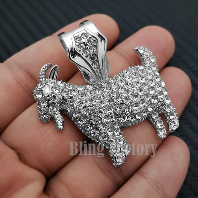 Hip Hop Iced White Gold plated Lab Diamond Rapper's GOAT Bling Charm ...