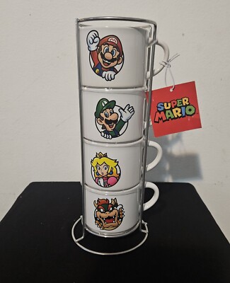 Nintendo Super Mario Mugs/Cups Set Of 4 With Stand | eBay