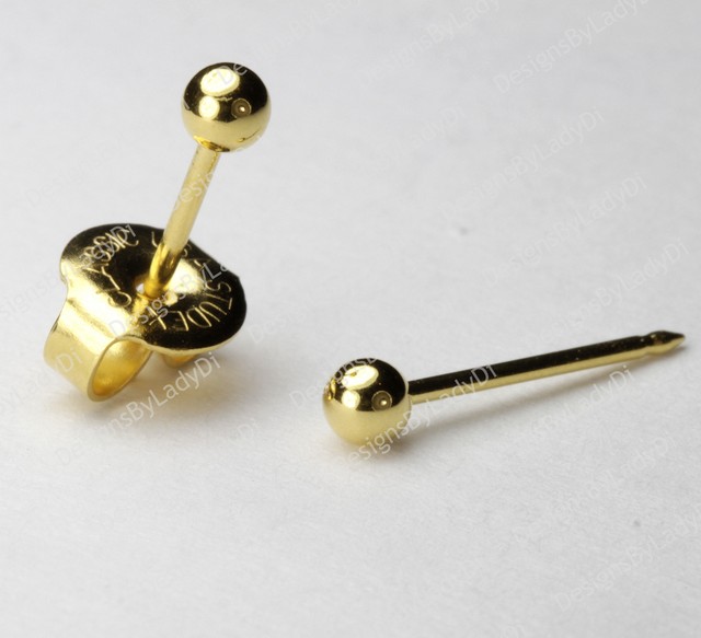 Long Post 3mm Mini Gold Round Ball Studex System 75 Studs Ear Piercing ...