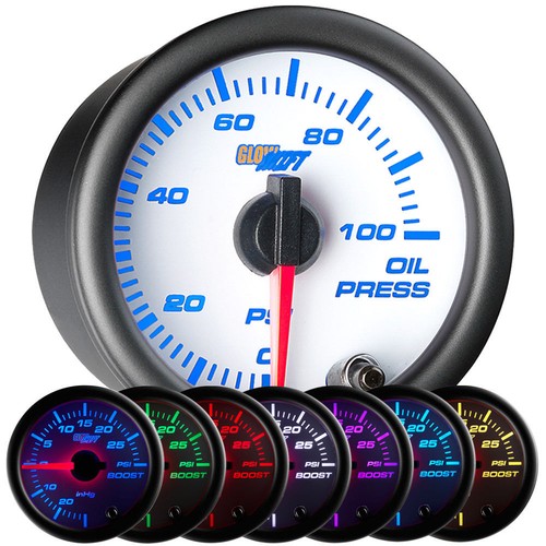 52mm GlowShift White 7 Color Oil Pressure Gauge w Sensor - GS-W704 GLOW ...