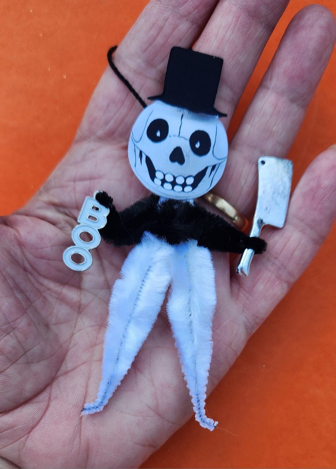 Skeleton with cleaver chenille vintagey Halloween Tree ornament | eBay