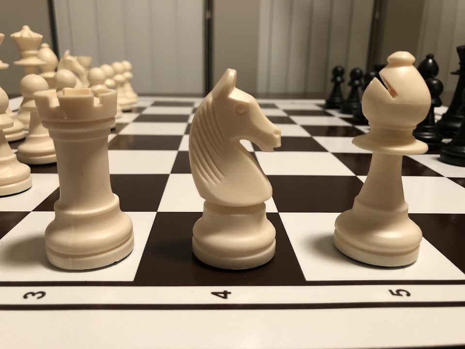2 European Chess Sets Including Vinyl Roll-up Boards and Chessmen (2 ...