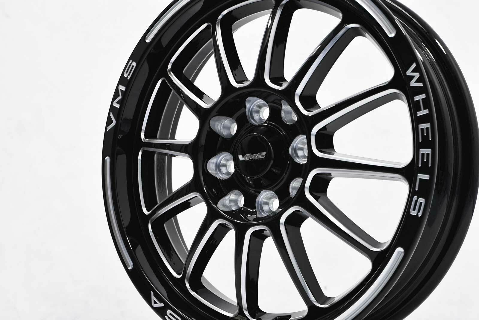 x2 15X3.5 VMS RACING BLACK HAWK BLACK POLISHED DRAG RIMS WHEELS 5X100 ...