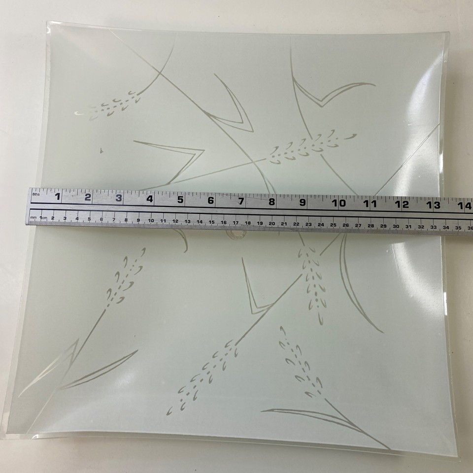 Vintage Frosted Glass Square Light Fixture Cover Etched Abstract Wheat ...