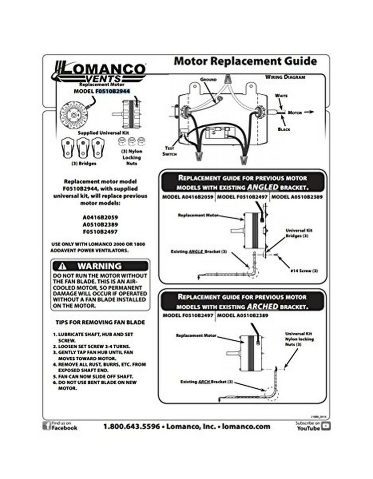 Lomanco Power Vent Motor Replacement F0510B2944 663001050520 | eBay