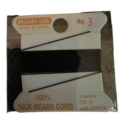 Black VTG 100% Silk For Stringing Pearls/Beads No. 3, 2m W/needle ...