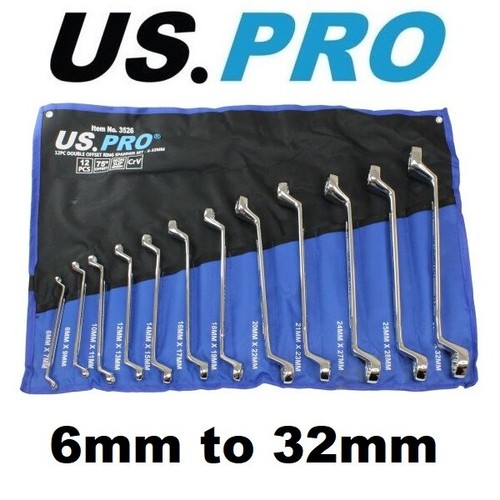 12pc OFFSET RING SPANNER SET by US PRO TOOLS 6 to 32mm Non Slip Swan ...