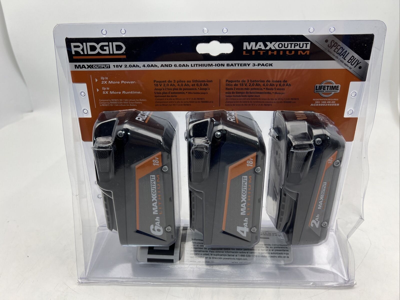 RIDGID 2 Set of Genuine Ridgid MAX Output 3-Pack Batteries 2Ah 4Ah 4Ah ...