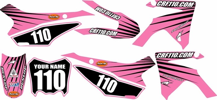 2013-2018 HONDA CRF110 Complete Graphics Kit - Pink Lines Design ...
