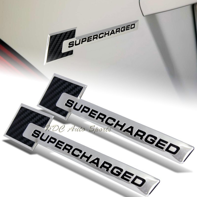 2 x Carbon Fiber / Silver Black Supercharged Aluminum Sticker Decal ...