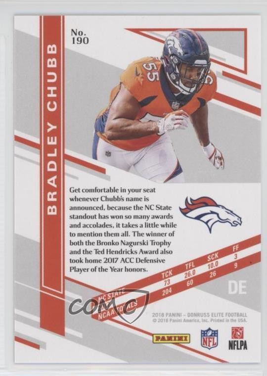 2018 Donruss Elite Rookies Purple /99 Bradley Chubb #190 Rookie RC fm0 ...