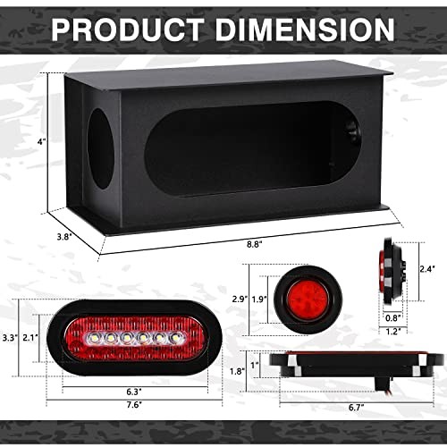 2 Pcs Trailer Light Steel Boxes Housing Kit with w/6" Oval Red/White ...