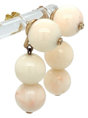 OOAK 14K Yellow Gold 11MM Angel Skin Coral 3-Stone Drop Dangle 1.5 ...