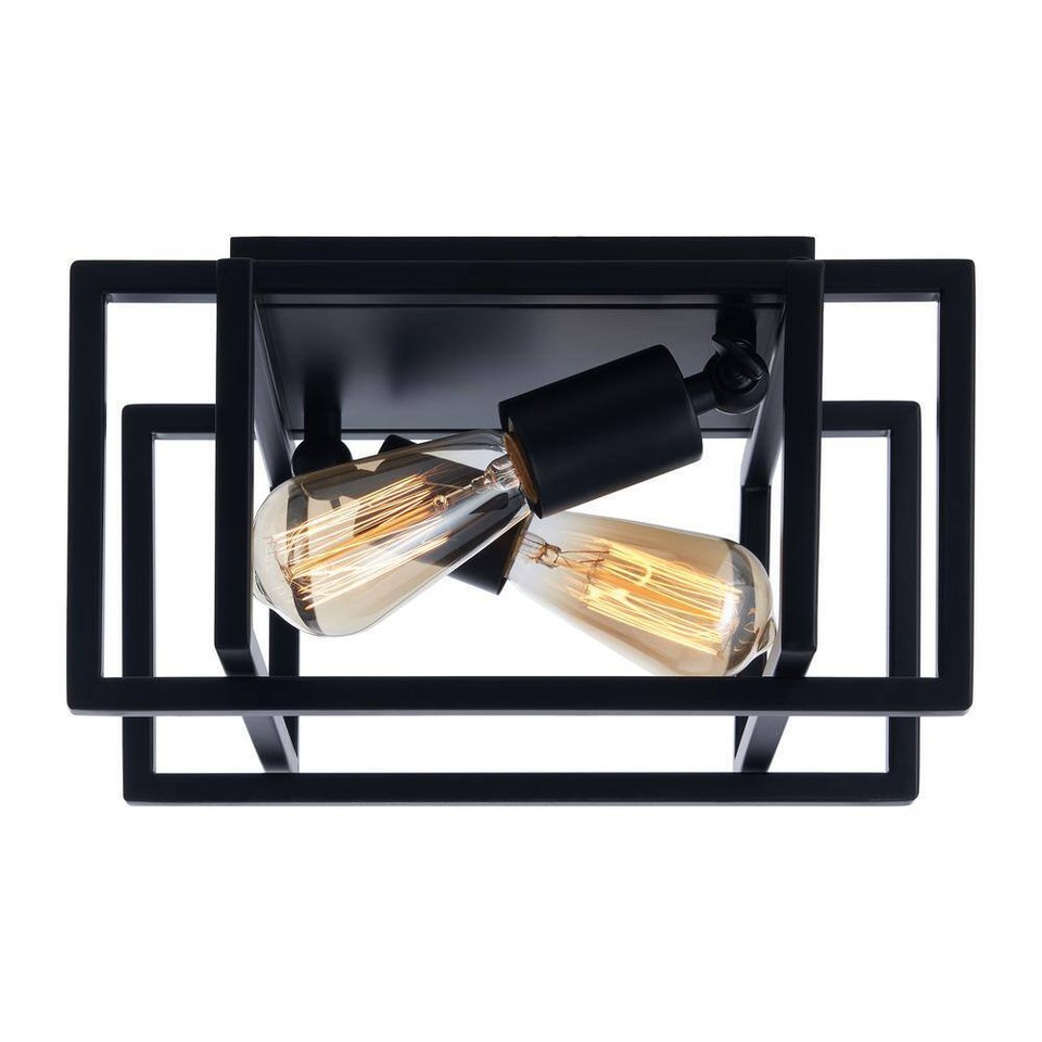 Merra 12 in. 2-Light Matte Black Open Geometric Frame Flush Mount | eBay