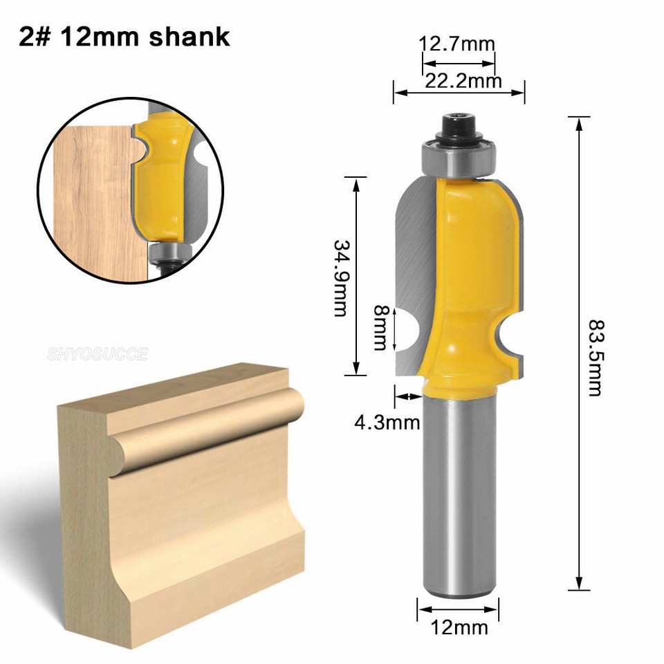 1/2" Shank Casing Base Molding Router Bit Woodwork Tenon Cutter Set W ...