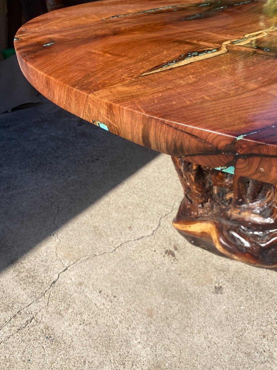 Turquoise Inlay Mesquite Dining Table With Wood