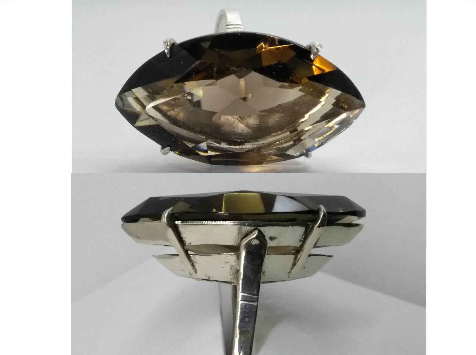 Vintage Solid Sterling Silver Empire Setting Smokey Q… - Gem