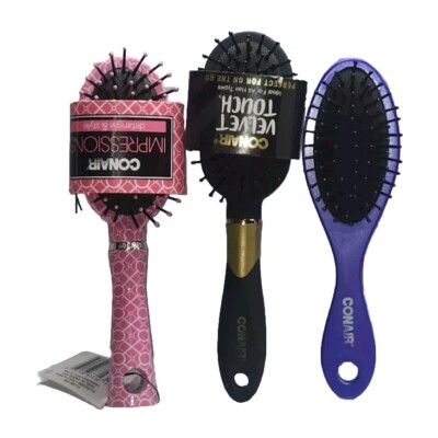 Conair Velvet Touch & Impressions Detangler 7” Travel Hair Brushes Lot ...