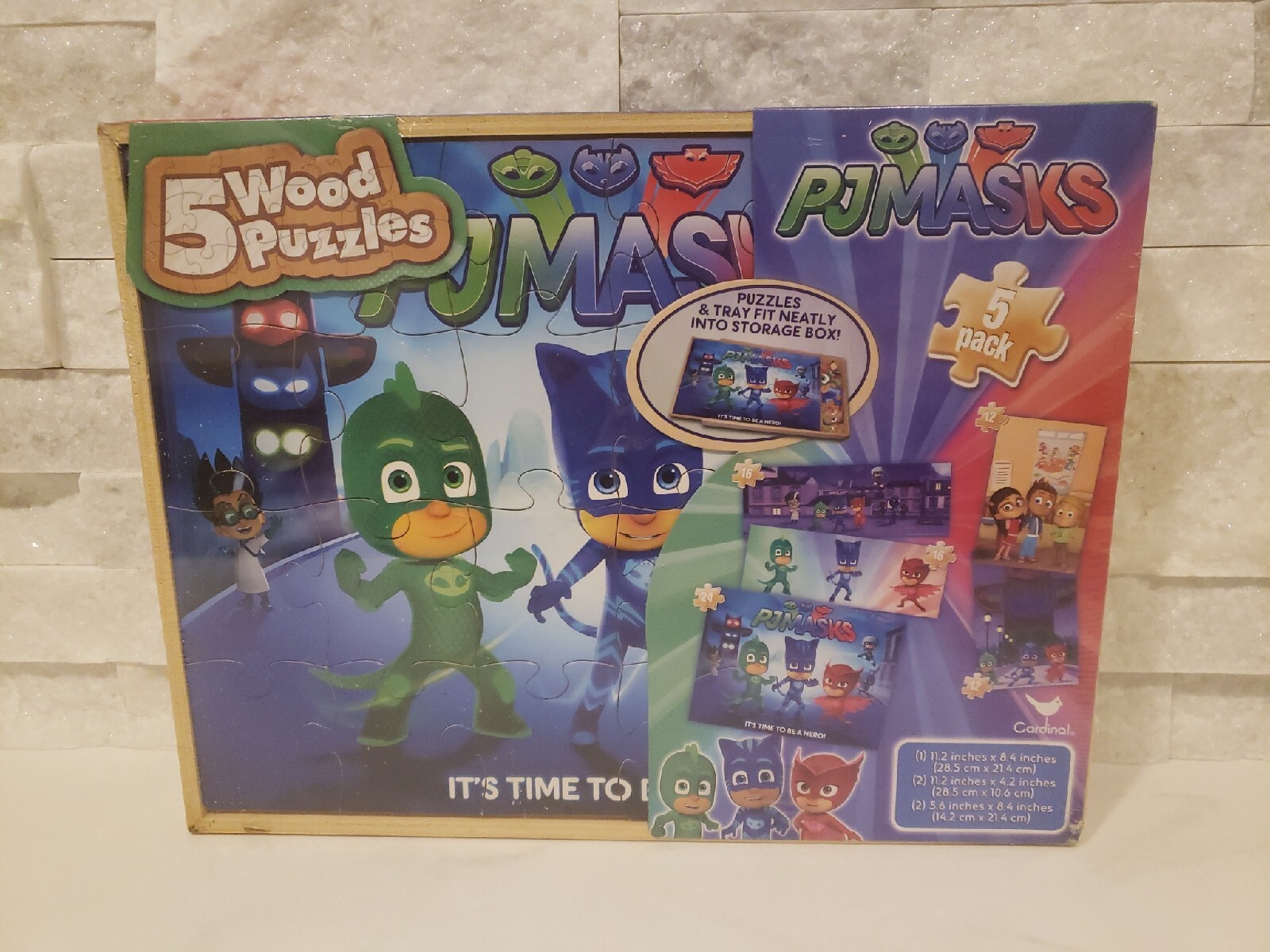 PJ MASKS 5 Wood Puzzles Storage Box Tray Kid Educational Learn Jigsaw ...