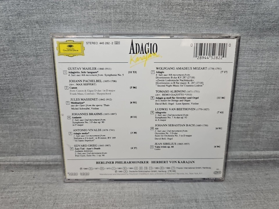 Karajan: Adagio (CD, 1989, Deutsche Grammophon) 445 282-2 28944528220 ...