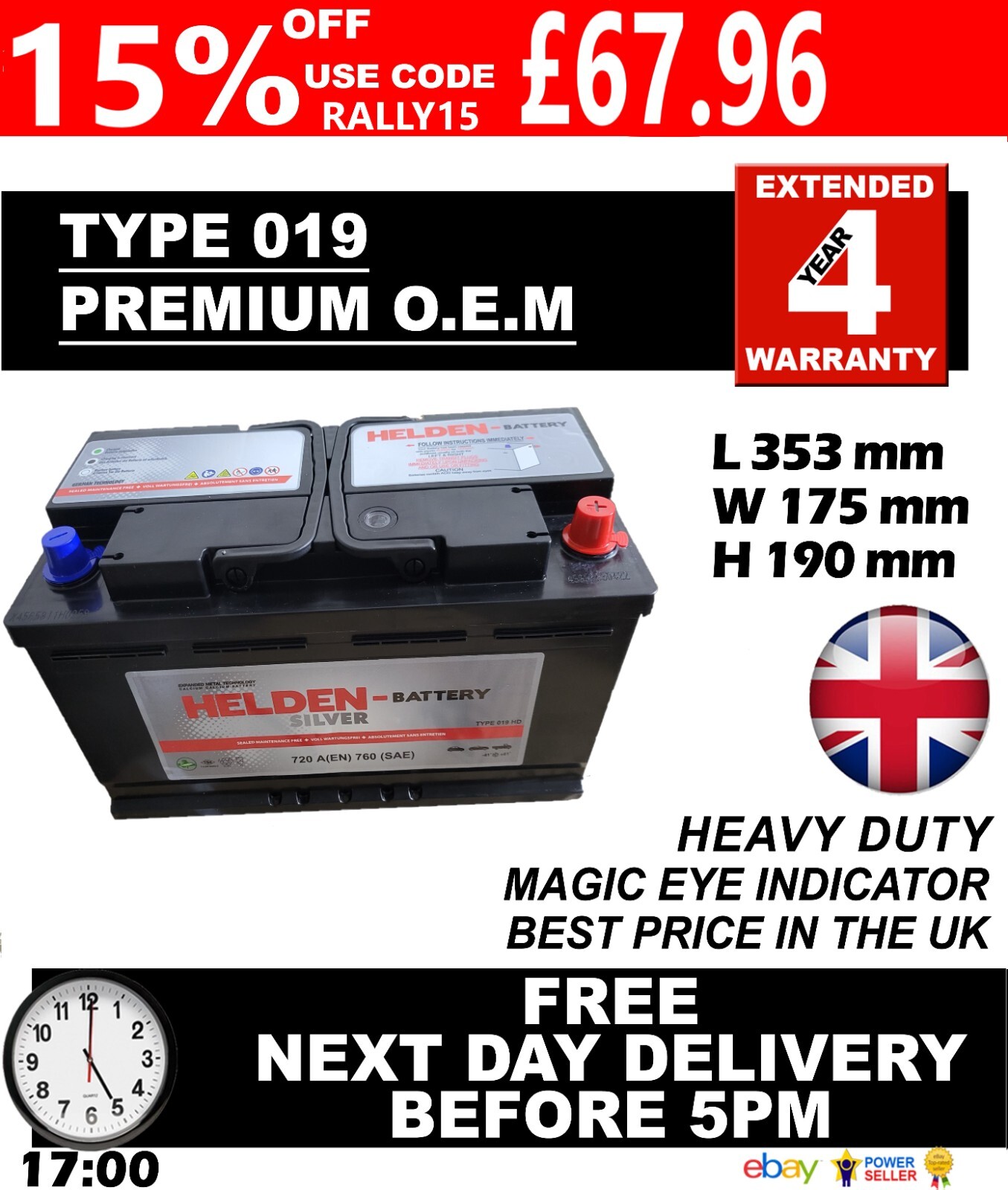 DIESEL CAR BATTERY 019 100AH/C100 12V HDUTY SEALED AUDI BMW MERCEDES ...