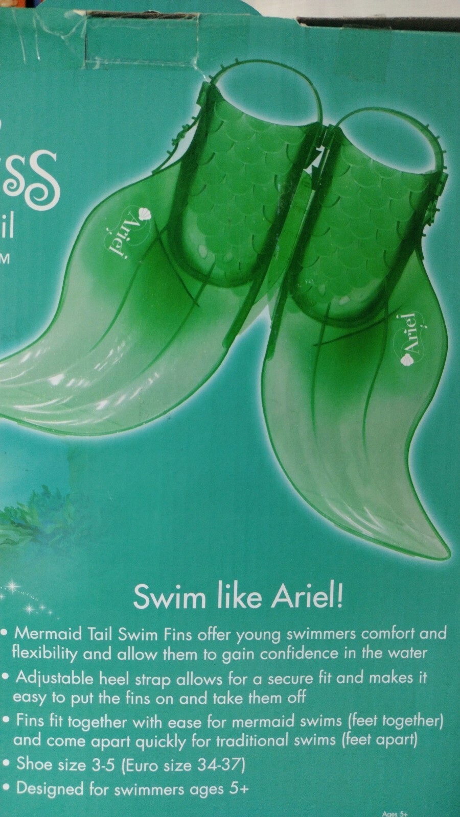 Disney Princess The Little Mermaid Ariel Tail Swim Fins Girls Size 3 ...