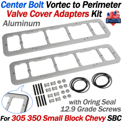 Fits Chevy 305 350 SBC Center Bolt Head Vortec to Perimeter Valve Cover ...
