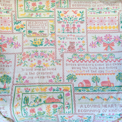 Vintage Sears Needlepoint Cross Stitch Sampler Bedspread Perma Prest ...